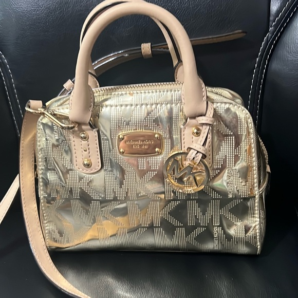 Michael Kors | Bags | Michael Kors Gold Monogram Mini Crossbody Perfect ...